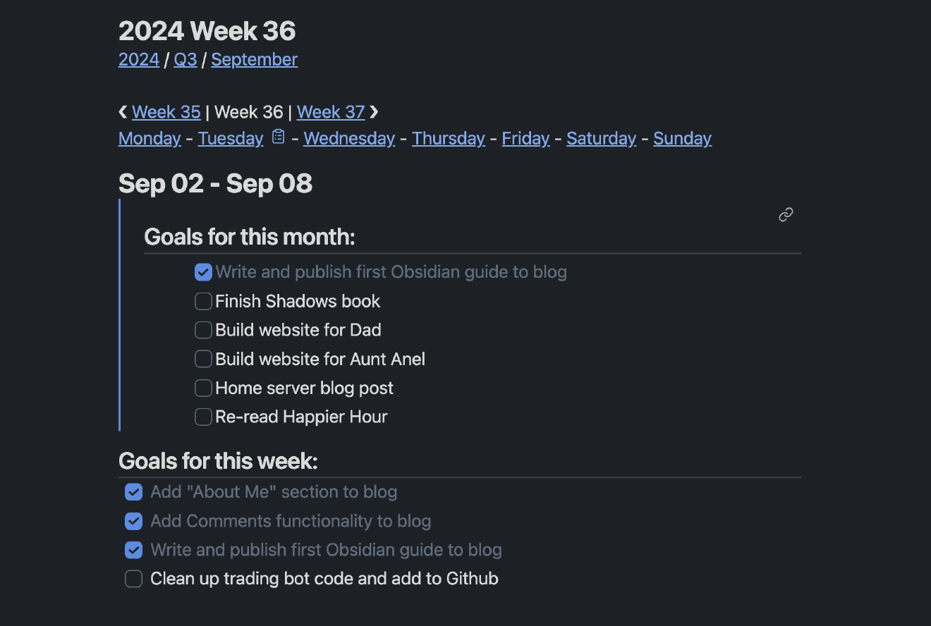 Obsidian Guide: Daily, Weekly, Monthly and Yearly notes · Vault of Josh